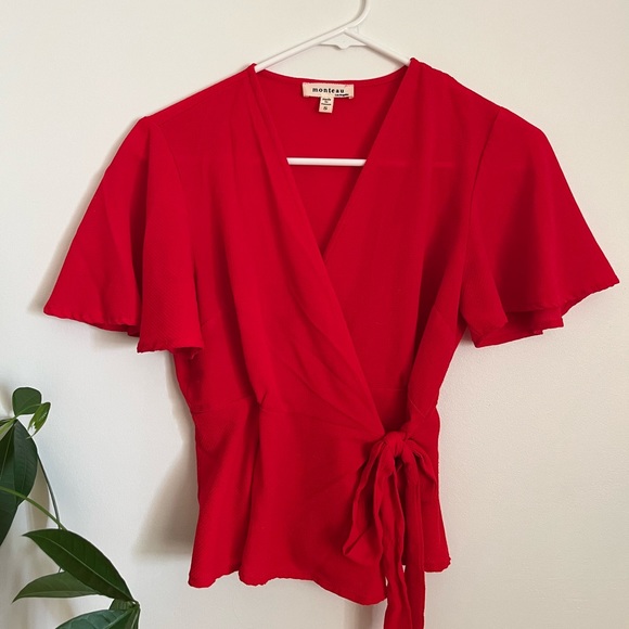Monteau | Tops | Monteau Red Wrap Top | Poshmark